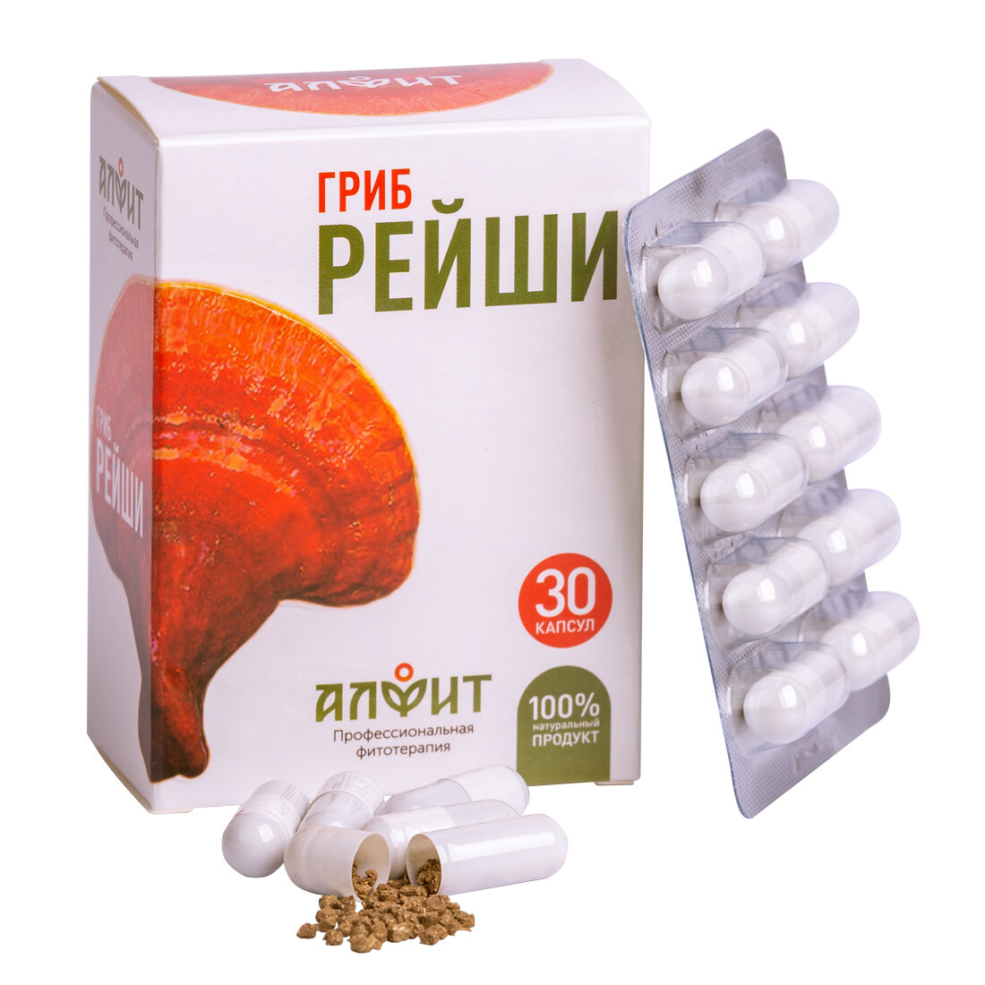 Концентрат на растительном сырье "Гриб Рейши", 30 капсул по 470 мг, Алфит