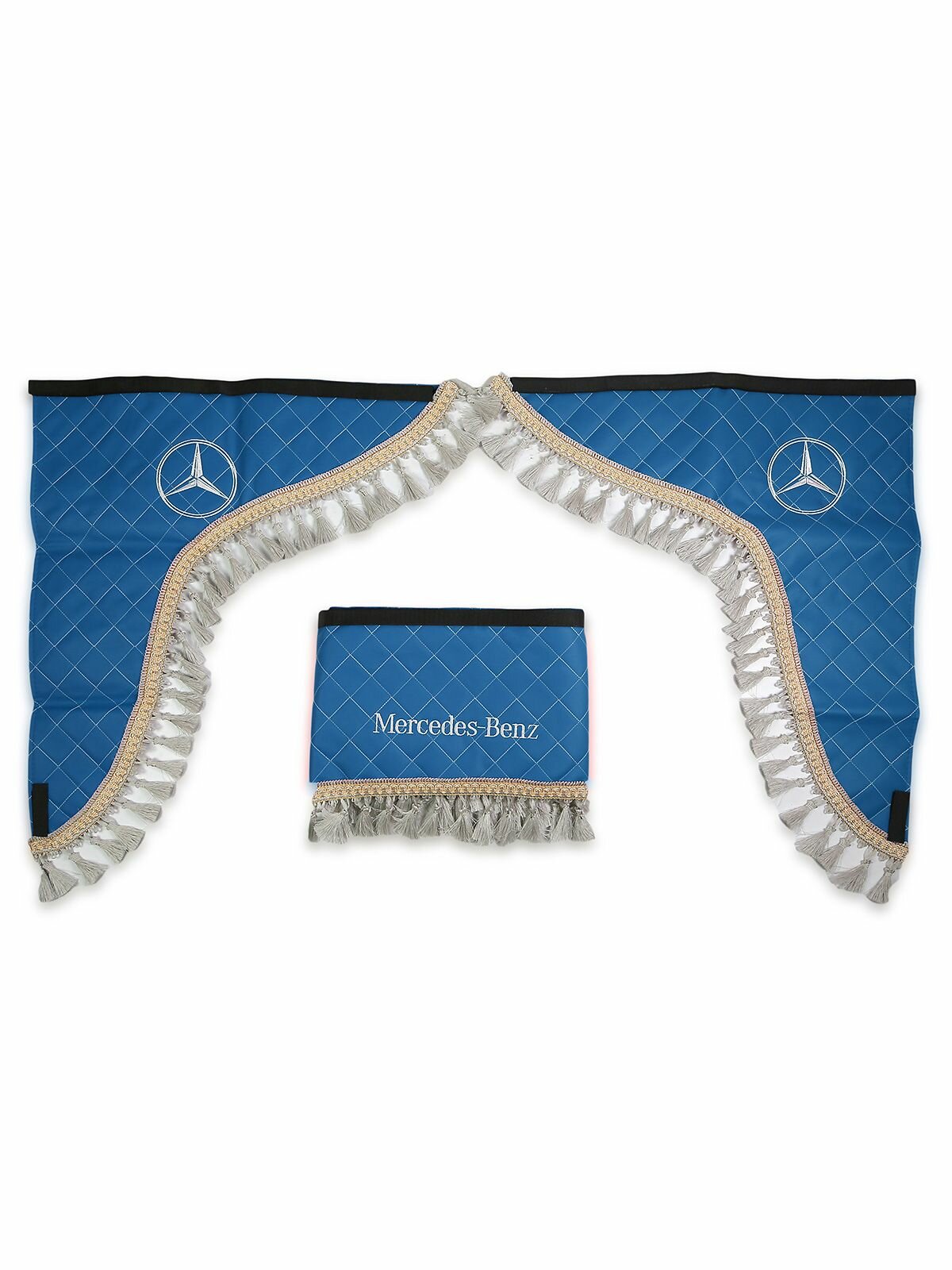 Ламбрекены. (Лобовое и боковые). Для автомобиля Mercedes. Экокожа. Синие. Сделано в России. (25752)