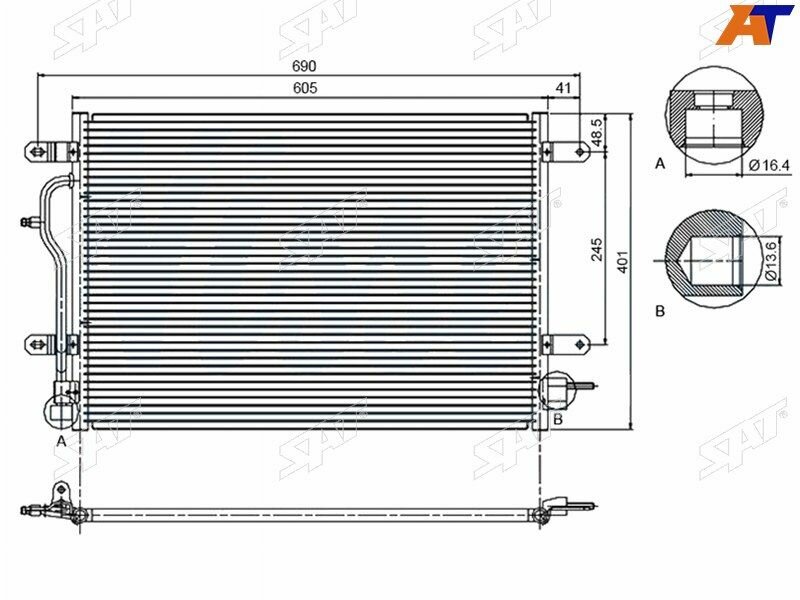 . SAT Радиатор кондиционера для Audi A4 00-09 , A6 97-05 , A6 allroad quattro 00-05 , S4 03-05