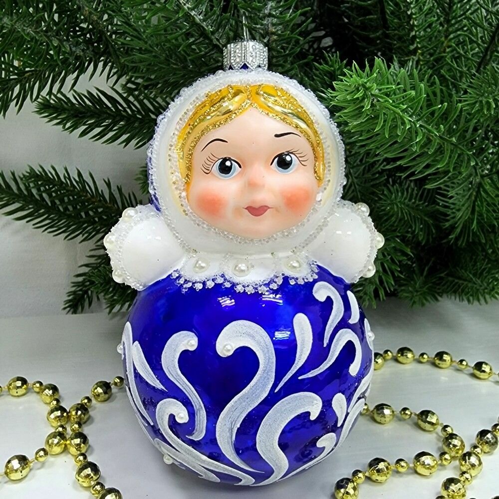 Irena-Co елочная игрушка, стекло Матрешка неваляшка (13х8х8см)