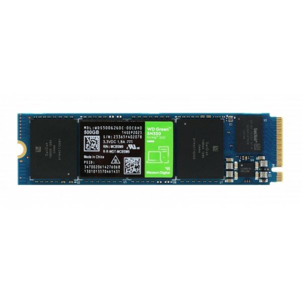 Твердотельный накопитель SSD M.2 500 GB WD Green WDS500G2G0C NVMe, R/W 2400/1650 Mb/s, TBW 60, 3D TLC