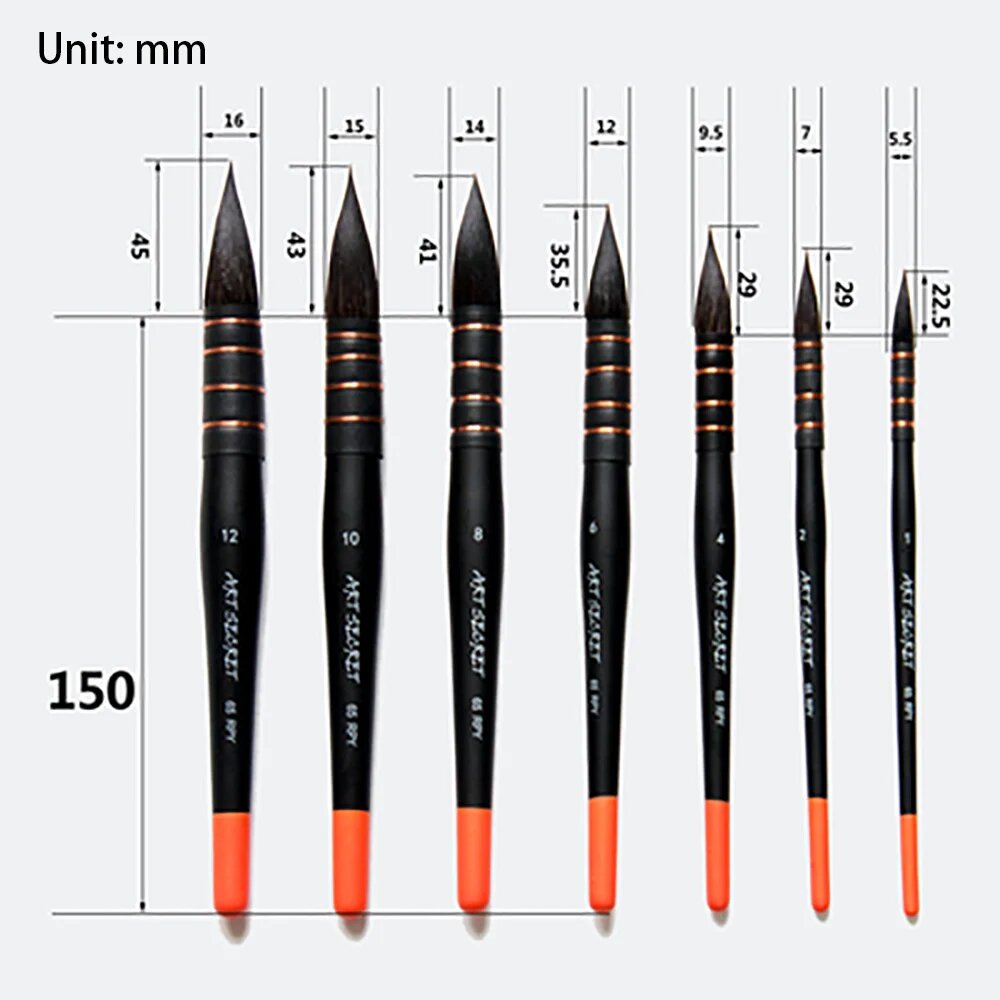 ArtSecret кисть для акварели беличьи волосы чёрная и красная 124681012