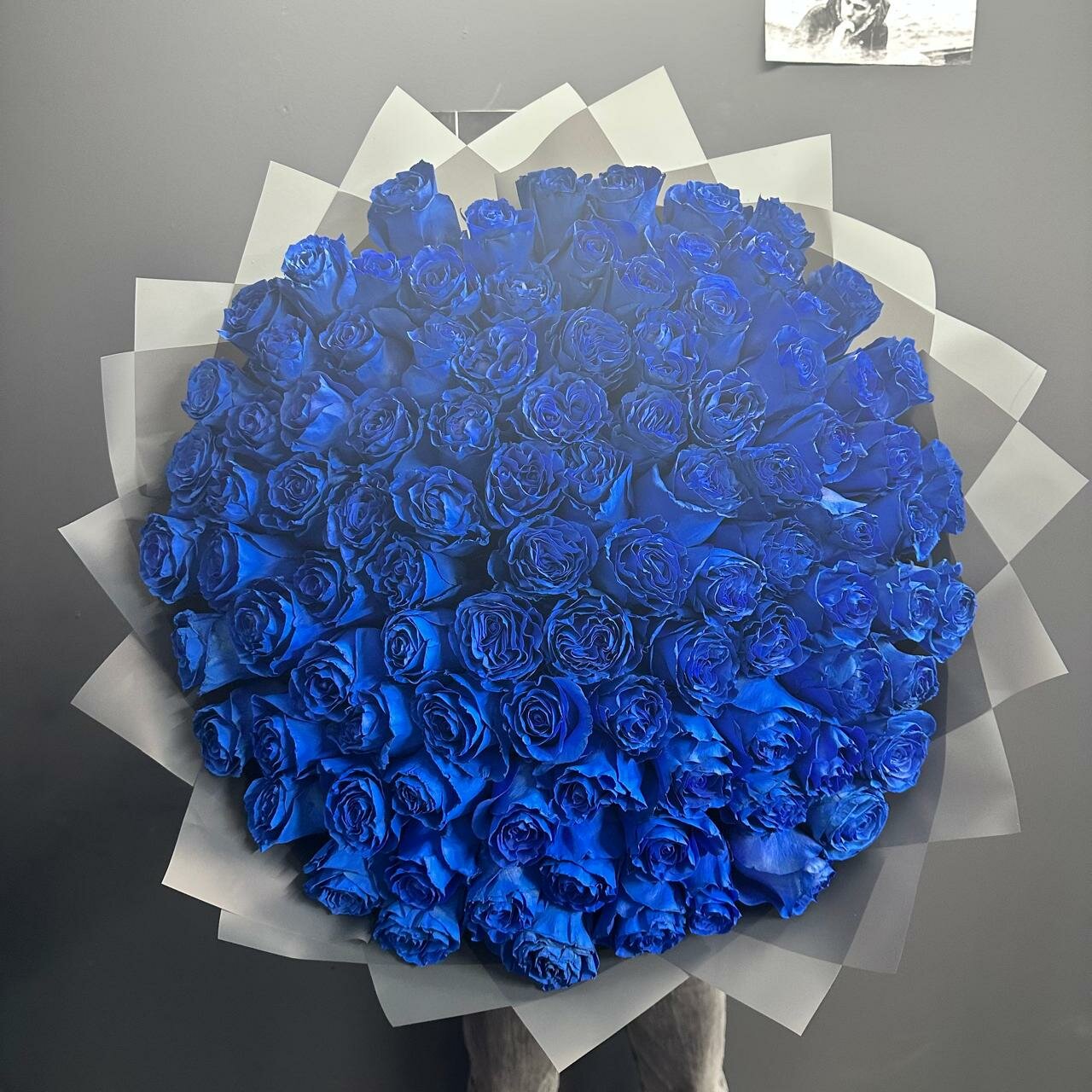 Букет Demin Flowers "101 синяя роза", высота 60см, XXL, синие розы — фото 1