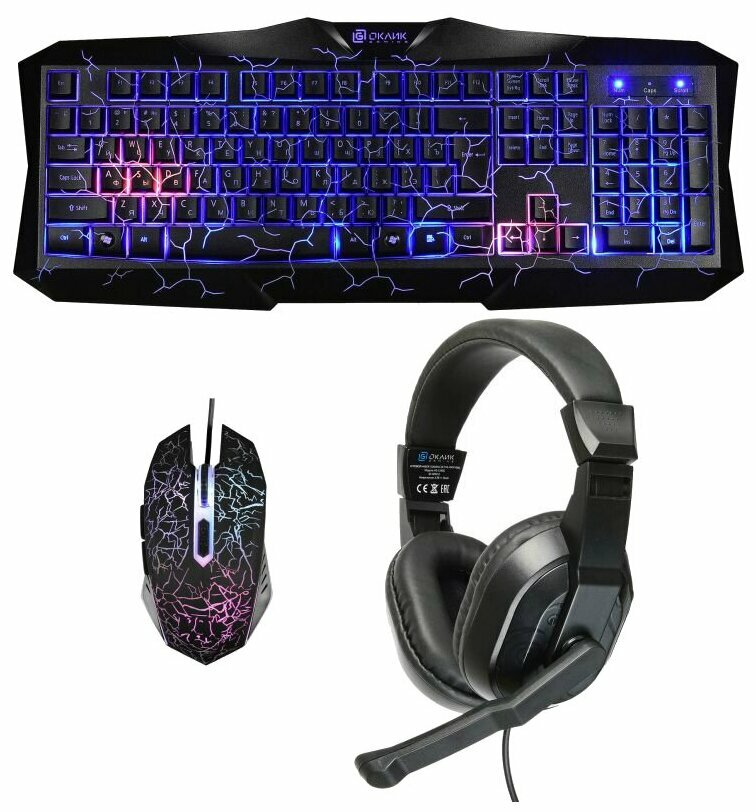 Комплект Оклик HS-HKM100G IMPERIAL (клав/мышь/гарнитура) черный (489352)