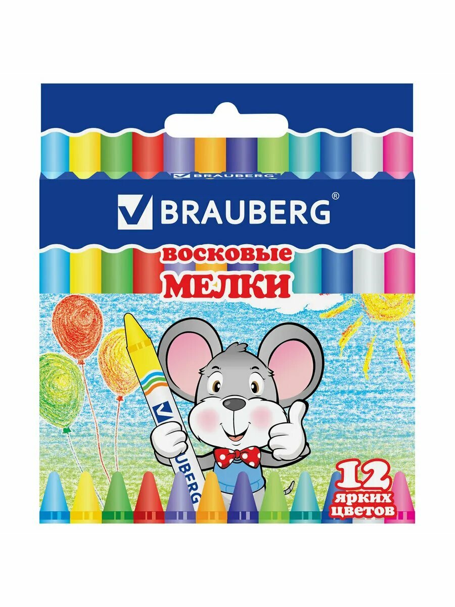 Восковые мелки BRAUBERG, набор 12 цветов, 222962
