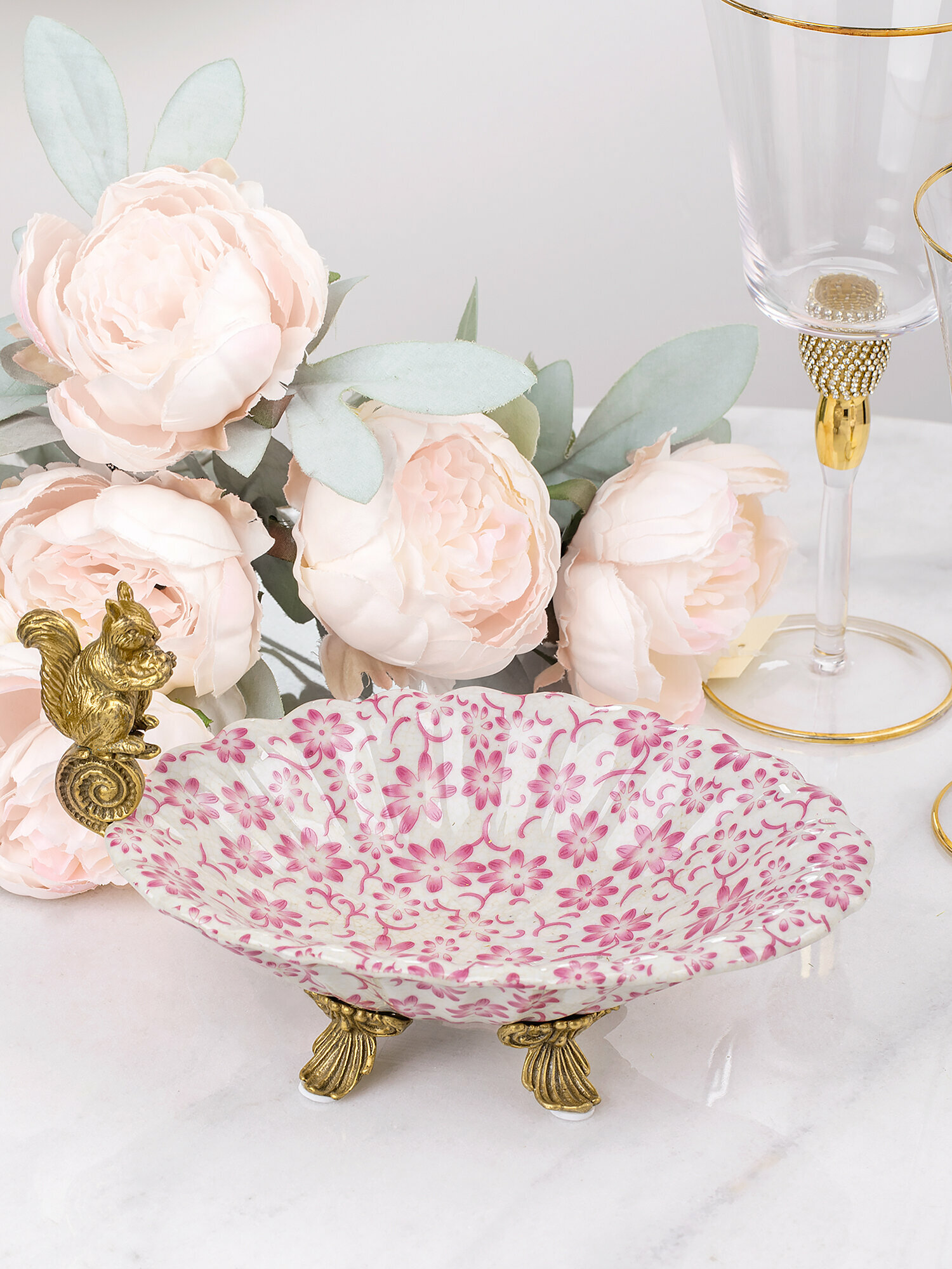 31G2603/C929EHC/X3616 Чаша с белочкой 23х15х13см, Фарфор, бронза, Glasar