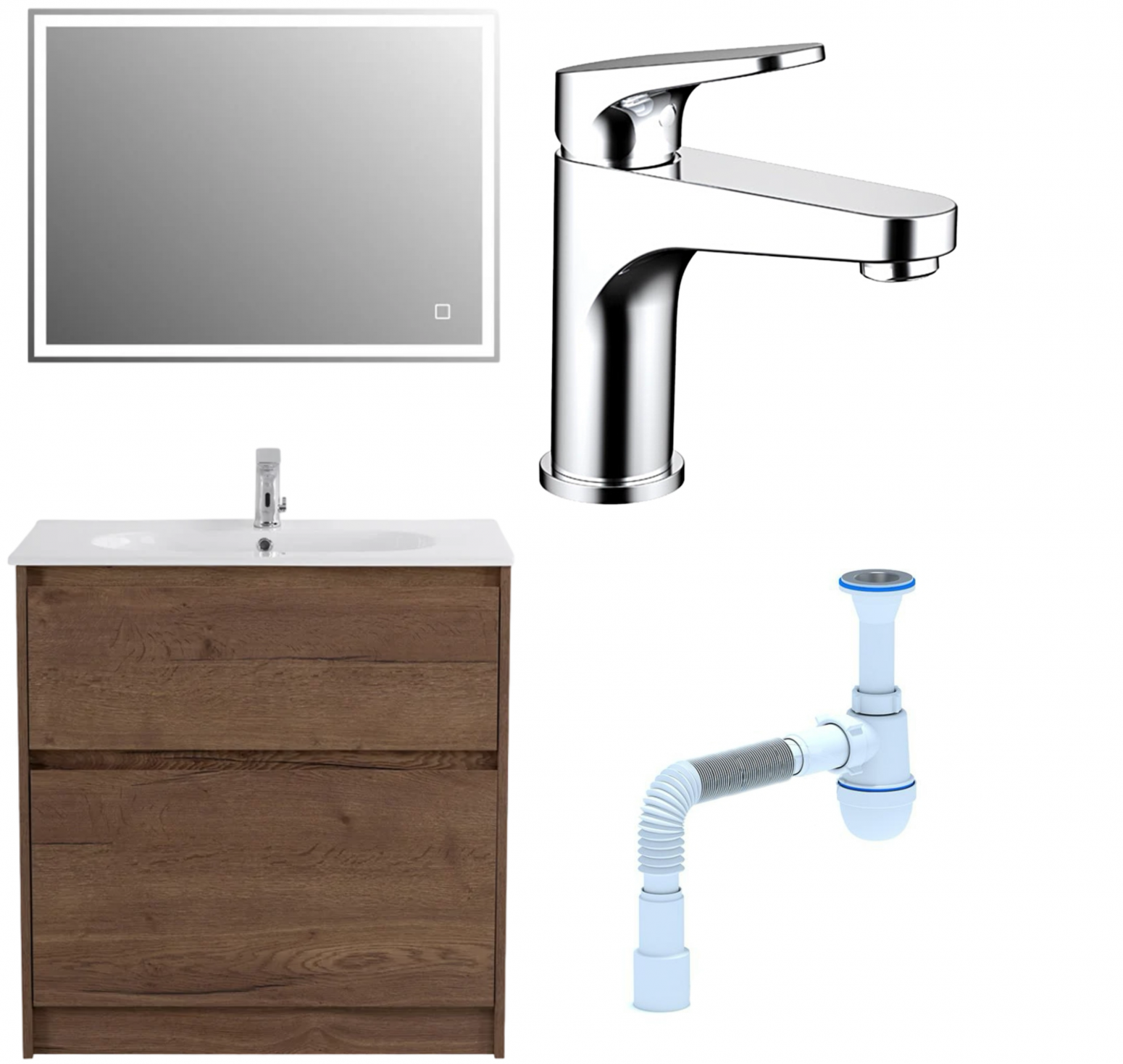 Комплект: Мебель для ванной BelBagno Kraft 80 + Смеситель Bravat Eler F1191238CP-RUS для раковины, хром + Сифон АниПласт 533321 + SNPF1191238CP-RUS + C2015xrv