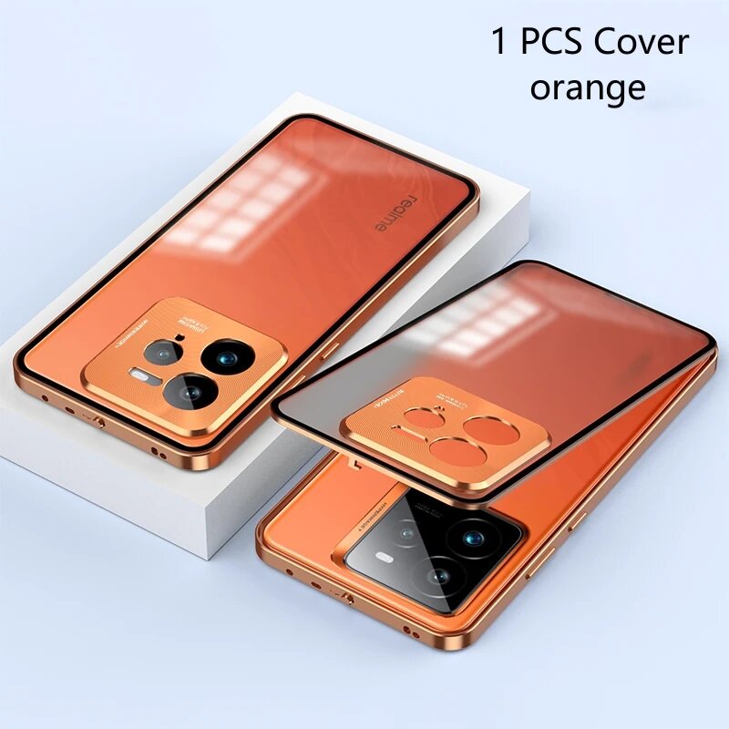 Чехол из алюминиевого сплава с металлической рамкой для Realme GT7 Pro, матовая прозрачная акриловая задняя крышка для телефона, бампер Realme GT 7 Pro 5G Оранжевый