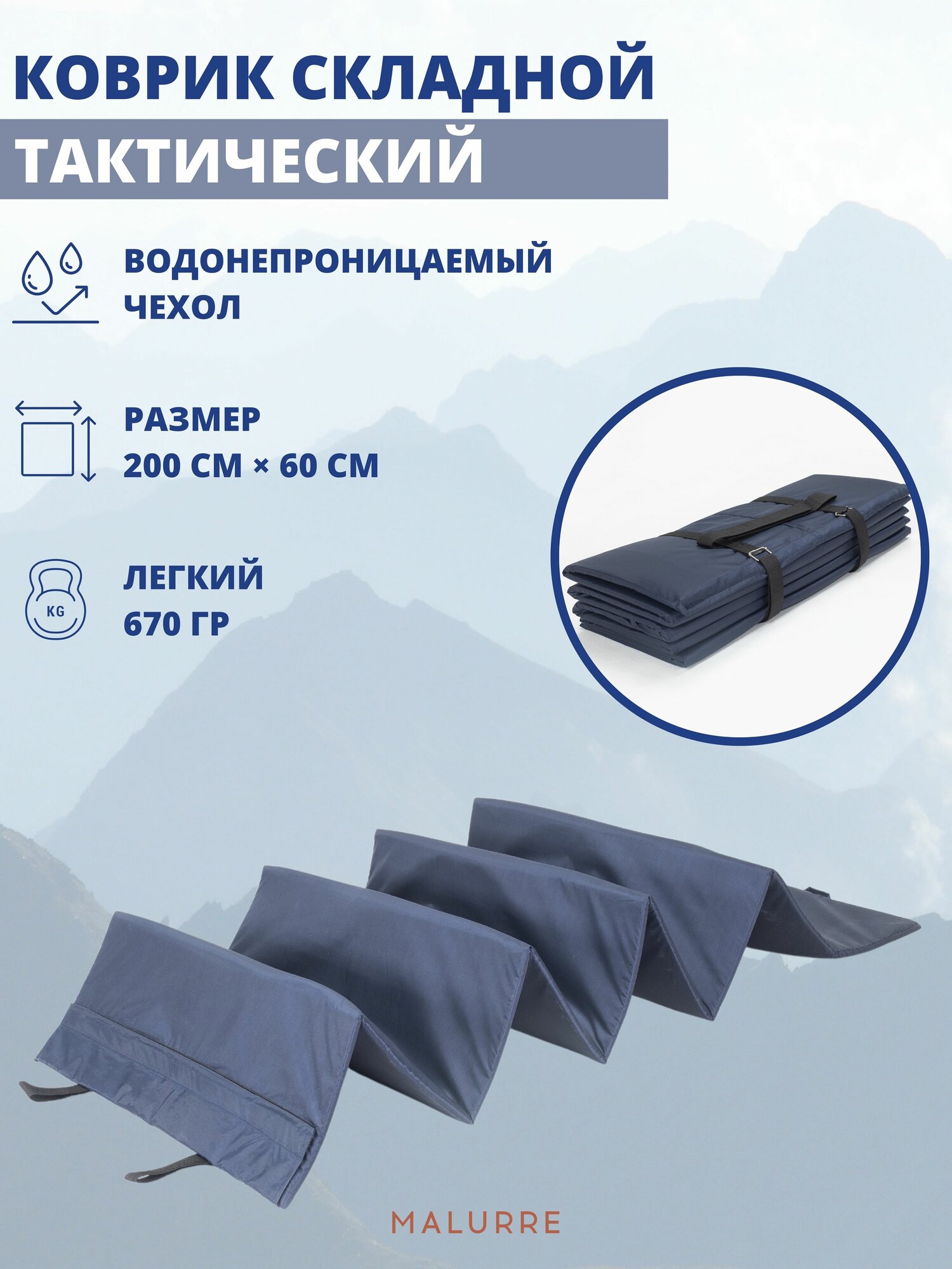 Коврик туристический, тактический, каремат водоотталкивающий 200*60 см