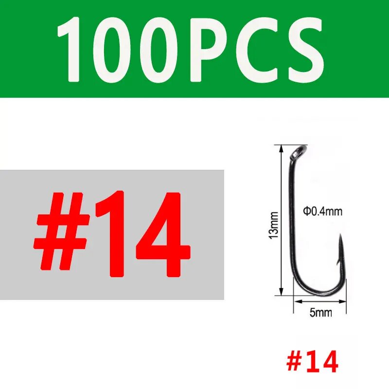 Bimoo сухие крючки для нахлыста 50/100 шт. 100PCS Size 14
