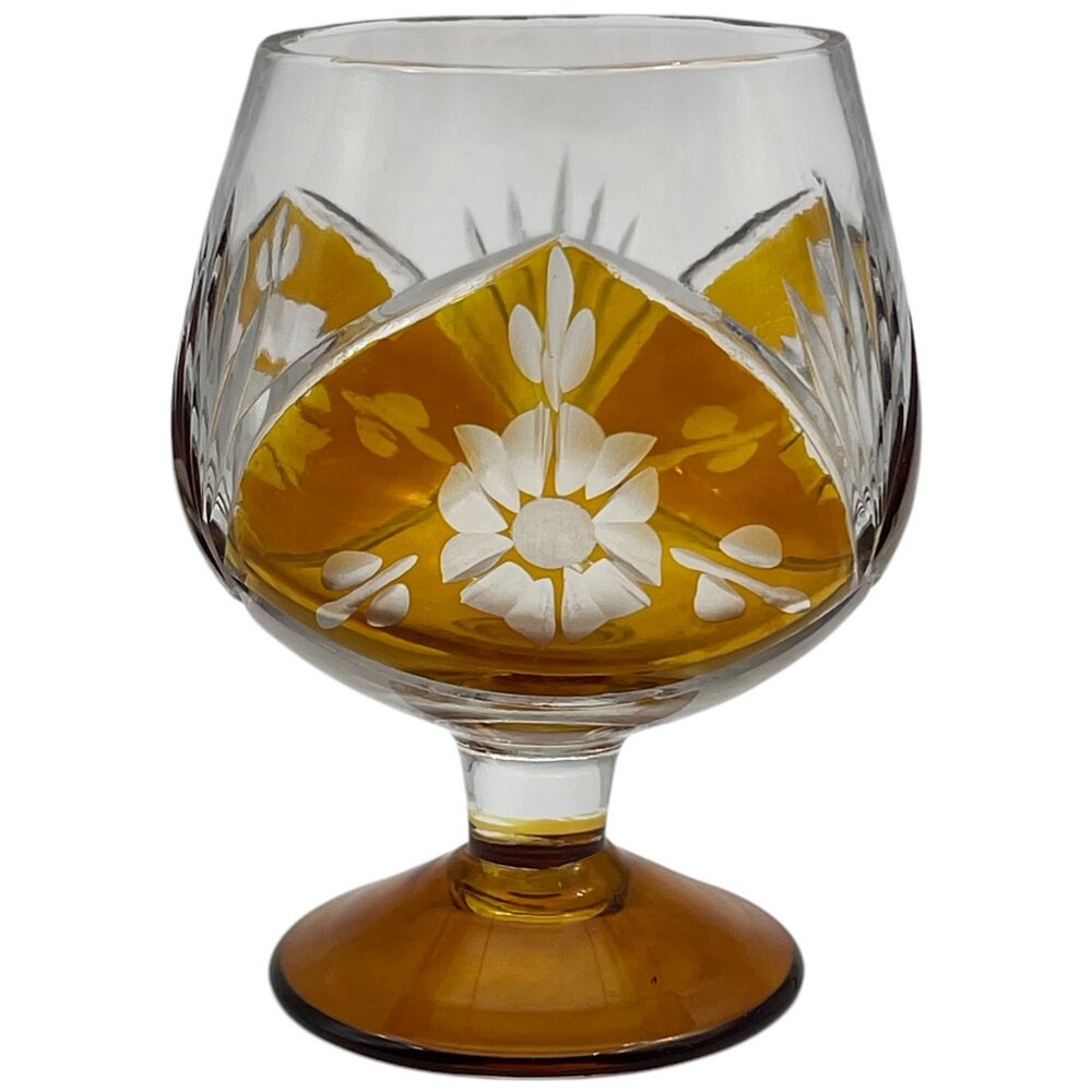Бокал коньячный "Цветочный" (янтарный), 180 мл, накладной хрусталь, 1950-1960 гг, Германия