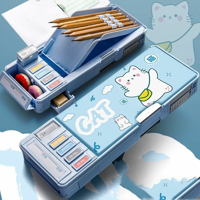 Пенал, пластик, двухслойный, водонепроницаемый, синий, для мальчиков и девочек