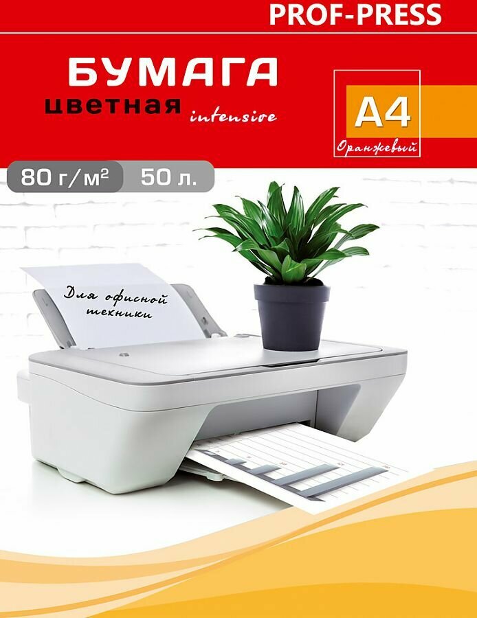 Бумага цветная Проф-пресс А4 50 листов, 80 г/м2 Intensive, оранжевый (Б-3560)