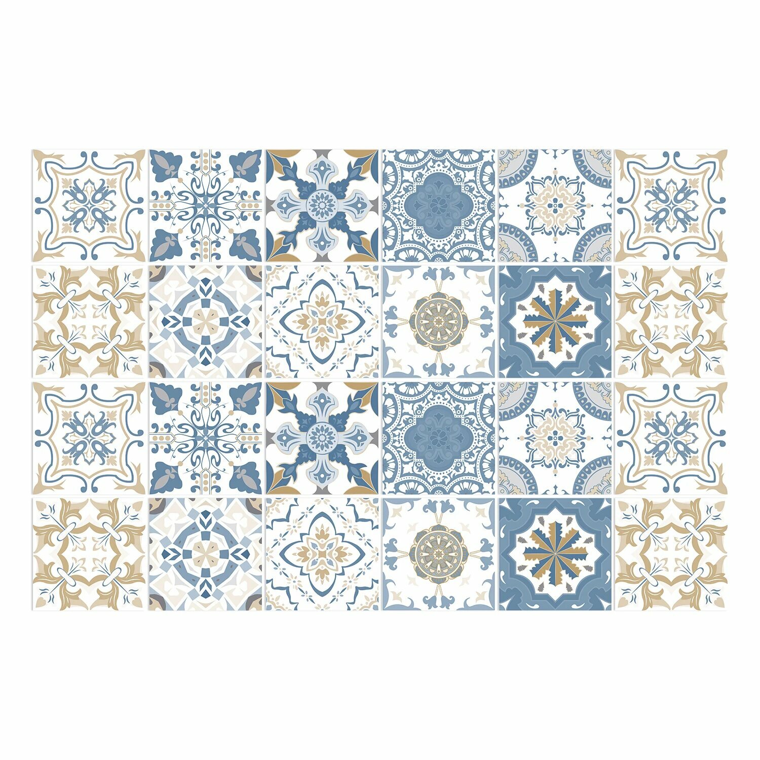 Ретро серый набор наклеек на плитку ПВХ 24 шт Синий, 15X15cmX24PCS, HZ37