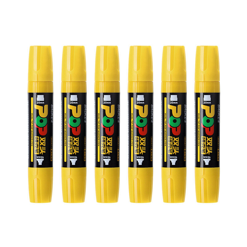 Фломастер Baoke pop MK871, двуглавый, быстросохнущий, для граффити, 20мм, желтый, 6 шт