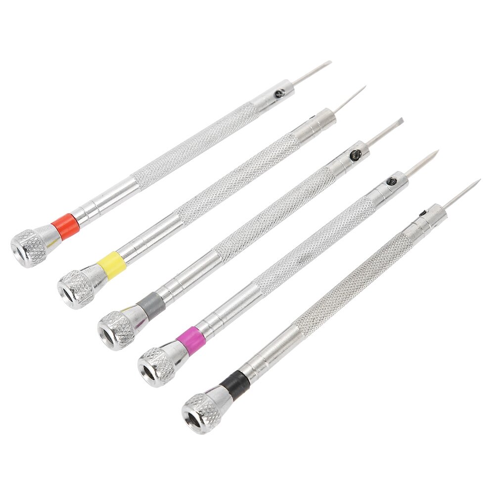 Набор инструментов для ремонта ювелирных изделий, часов и очков из 5 штук со сквозными отверстиями для точных отверток, размеры наконечников отверток 0.8мм, 1.0мм, 1.2мм, 1.4мм, 1.6мм, материал сталь, цвет как на изображении