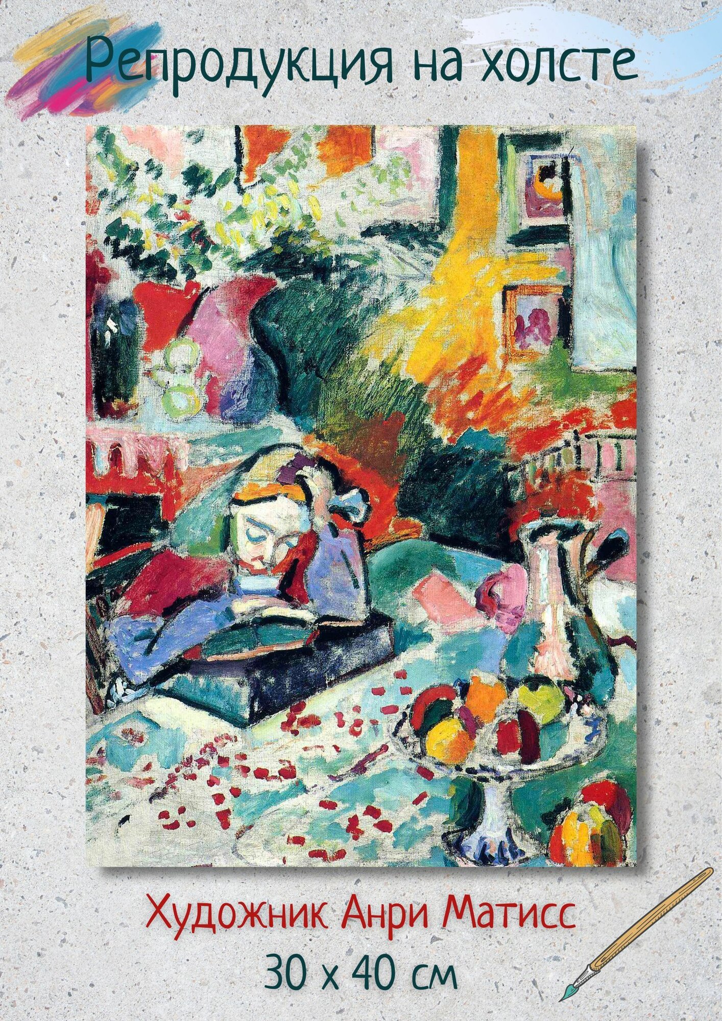 Анри Матисс "Интерьер с читающей девушкой". Картина на холсте 30х40 см репродукция