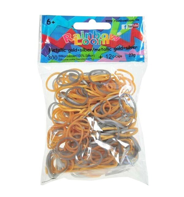 Резинки для плетения браслетов Rainbow Loom Силикон, Металл, Серебро, Золото, Gold/Silver (B20563/1)