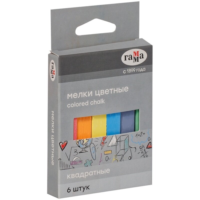 Мелки школьные Гамма цветные, 6 штук, мягкие, квадратные, картонная упаковка (140120201)