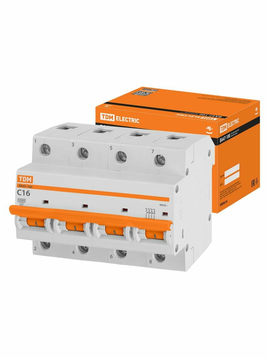 Авт. выкл. ВА47-100 4Р 16А 10кА х-ка С TDM