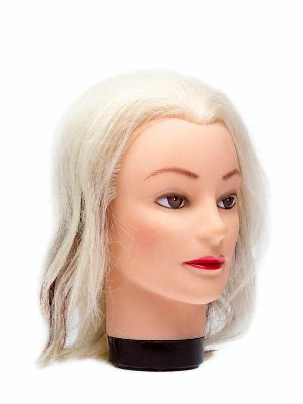 Голова манекен для причесок DEWAL Pro "блондинка", 100% натуральные волосы, холодный блонд