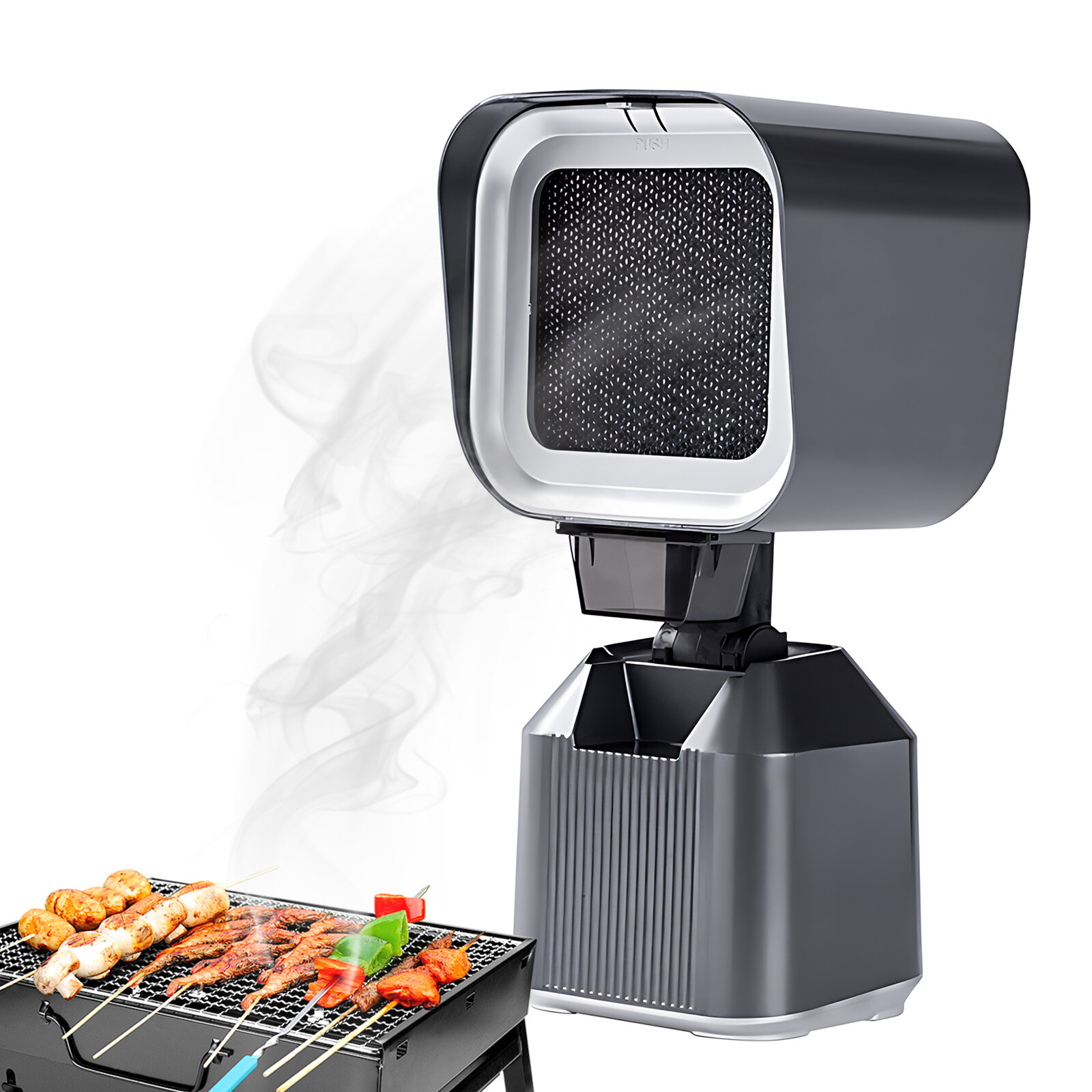 Портативная вытяжка с 2 скоростями ветра 3600 об/мин Мощность всасывания Регулируемый угол и высота Съемный двухслойный сетчатый фильтр Настольный кухонный вытяжной вентилятор для домашнего офиса Барбекю Кемпинг Пикник