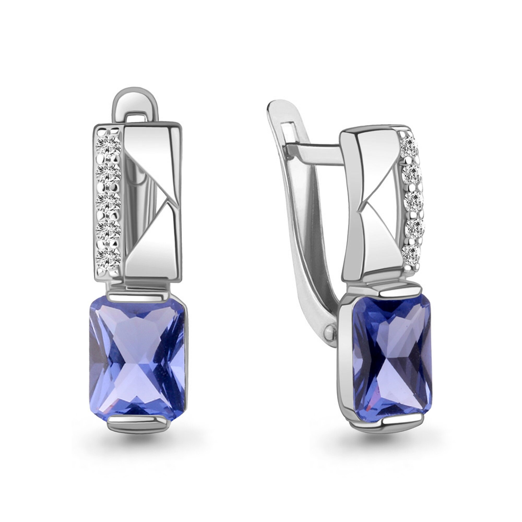 Серьги, серебро, 925 проба, родирование, танзанит, фианит
