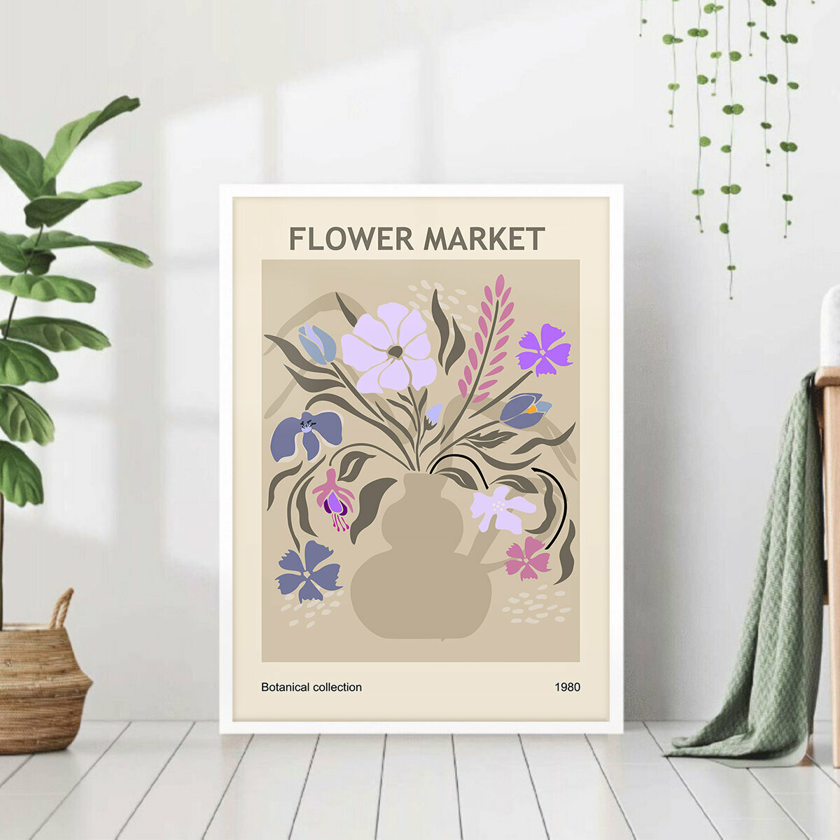 Постер "Букет сиреневых цветов" в белой рамке 50x70 см для интерьера на стену