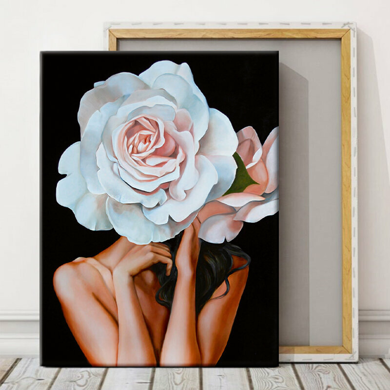 Картина на холсте 50х70 см "Девушка с цветком на голове, Эми Джадд", на стену для интерьера