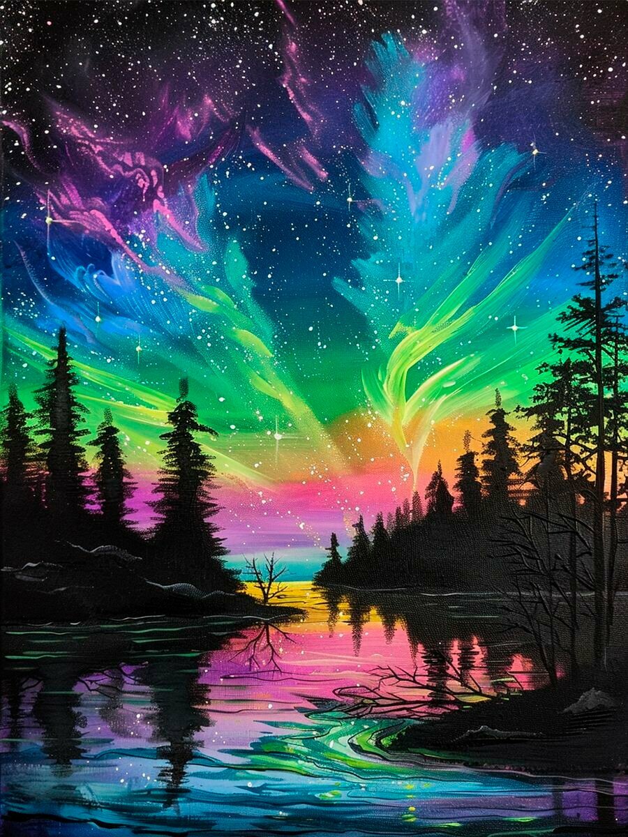 Картины по номерам на холсте 40х50 на подрамнике природа пейзажи северное сияние