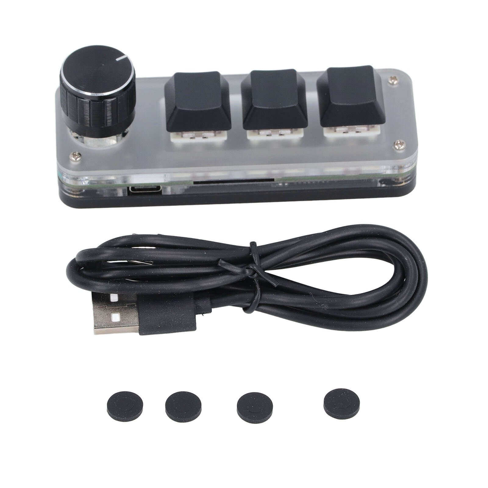 Custom Keypad 3 Key 1 Knob Mini Mechanical with RGB LED Dustproof Red Switch USB C Connection