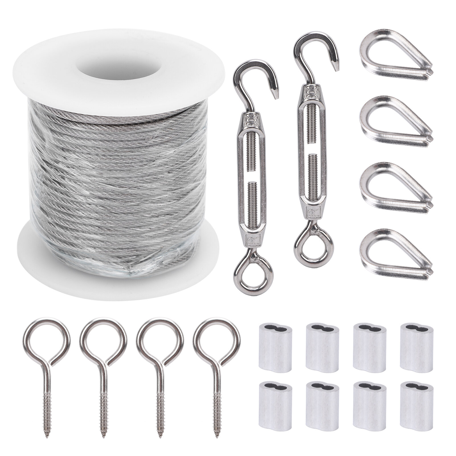 Трос из нержавеющей стали длиной 49 футов (15 метров), толщиной 2 мм, с УФ-стойким покрытием. Многоцелевой комплект троса для бельевой веревки, садовых шпалер, ограждений для растений.