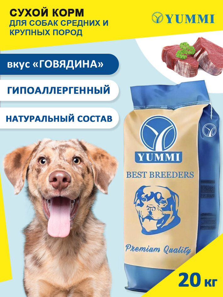 Сухой корм для собак премиум класса YUMMI (Юмми) Говядина 20 кг