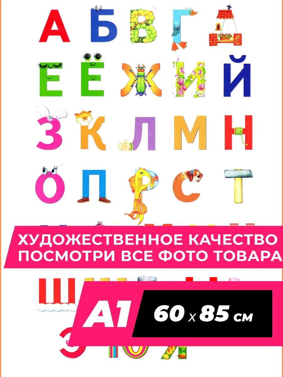 Плакат алфавит русский на стену для 1-4 классов A1