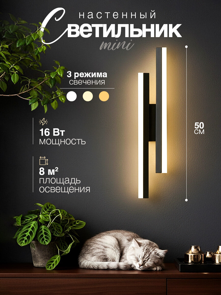 Светодиодный настенный светильник черный матовый Eleven Mini Black, 11W, регулируемый (теплый/нейтральный/холодный свет)