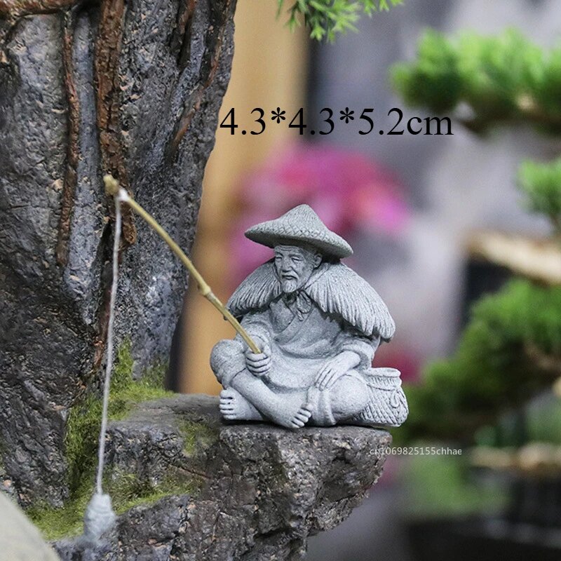 1 шт. аквариум сад сидящая рыбалка песчаник винтажный орнамент аквариум мини-статуя рыбака азиатское украшение комнаты дзен, Серый