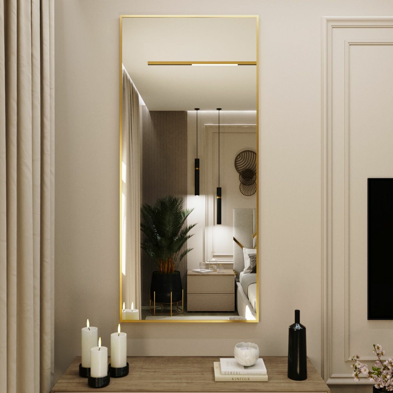 Зеркало настенное 140х70 см. BLX MIRROR интерьерное в алюминиевой раме, Золотое