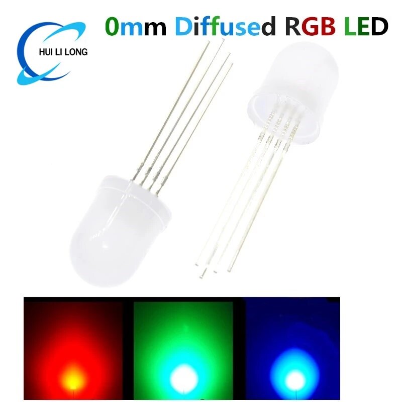 20 шт, 10 мм, полноцветный рассеянный светодиод RGB с общим катодом, 20 мА, 3 цвета, красный, зеленый, синий, 4-контактный, 10 мм, светодиодная лампа со светодиодной подсветкой