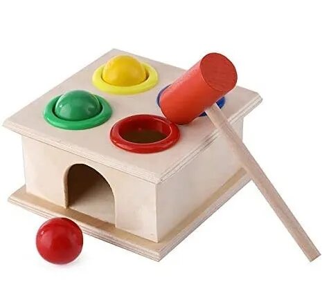 Игрушка для малышей от 1 года - Стучалка с молотком деревянная - Сортер для малышей от года - Монтессори "Цветные шарики"