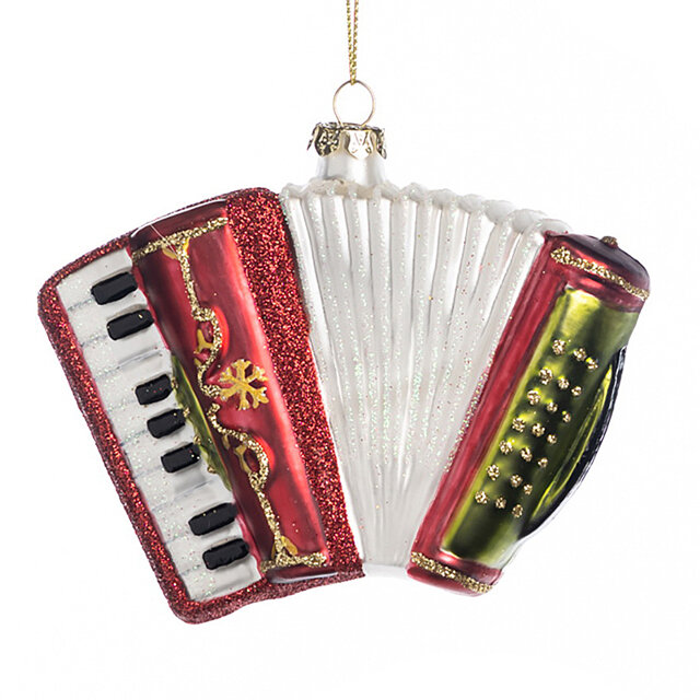 Стеклянная елочная игрушка Аккордеон - Music Time 14 см, подвеска, Goodwill, TR21102-1