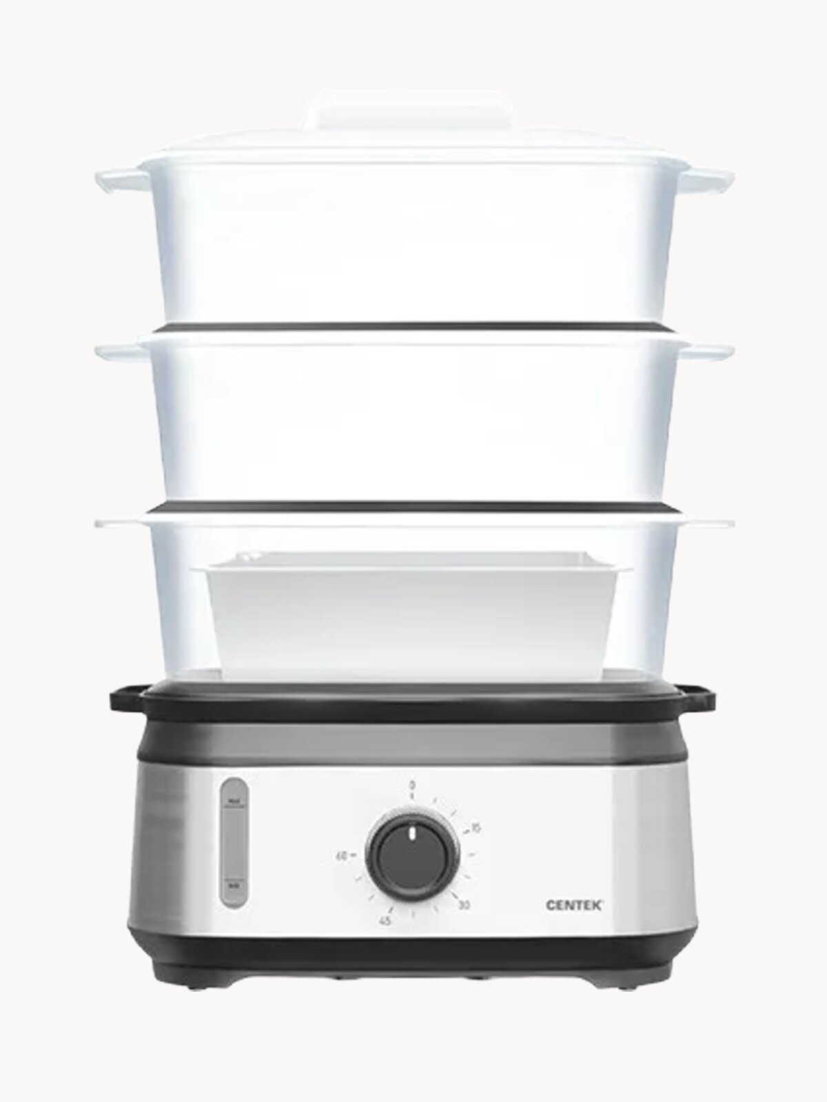 Пароварка электрическая CENTEK CT-1458 - 1050Вт/ 9л/ стальной корпус/ таймер 60мин/ 3 контейнера/ чаша для риса