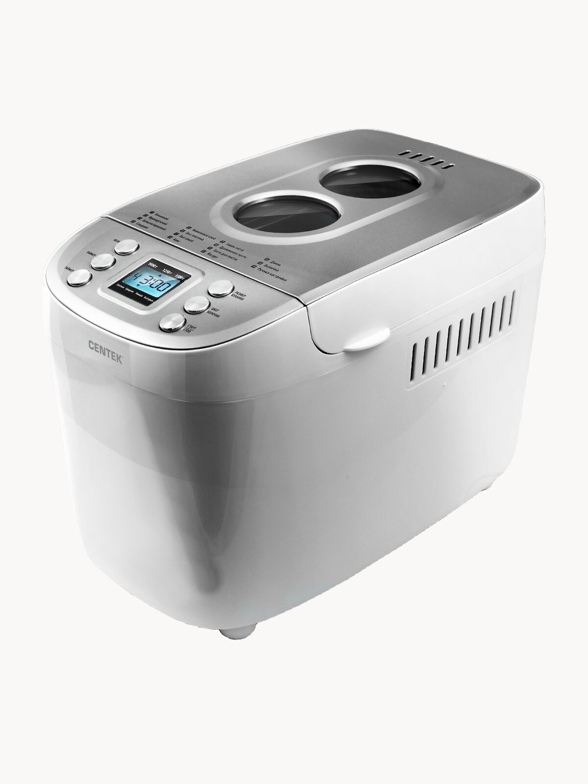 Хлебопечь с замесом теста CENTEK CT-1415: белая, 860Вт, 15 программ, большой объем, окошко, автоподогрев, LCD-дисплей