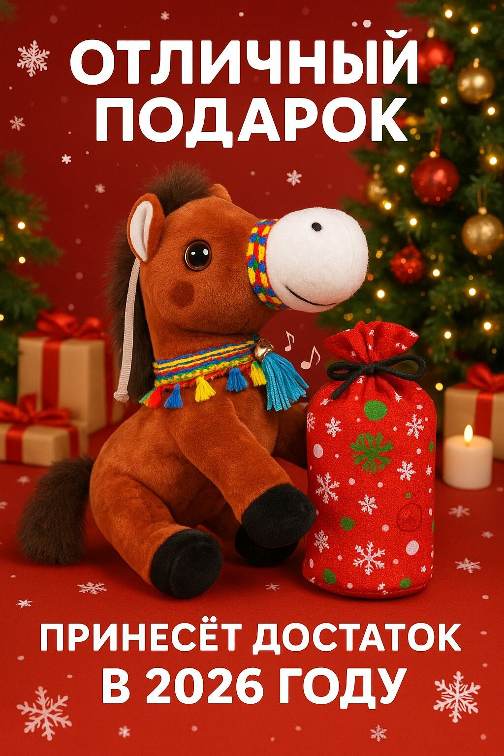 Новогодняя игрушка-копилка Лошадь 20см музыкальная