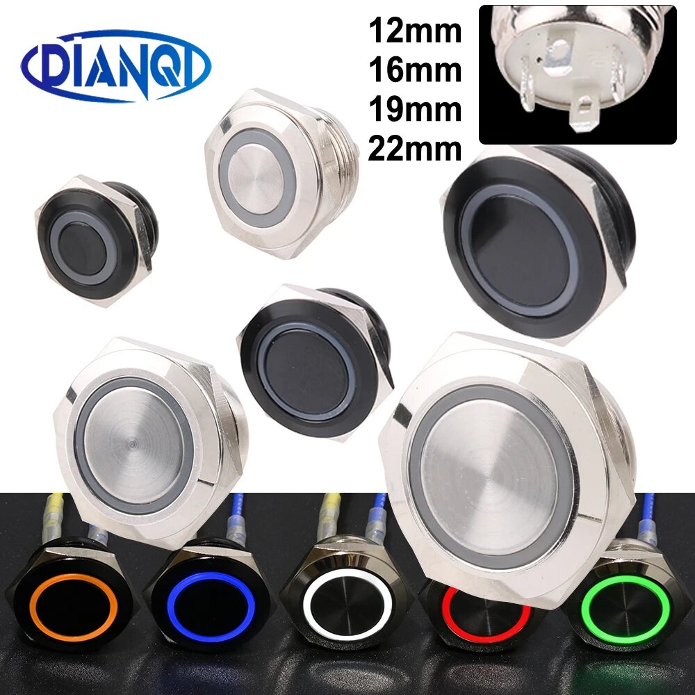 12/16/19/22 мм электрический водонепроницаемый светодиодный светильник с мгновенным коротким мини-кнопочным переключателем, переключатели давления 24 В 12 В 3-6 В