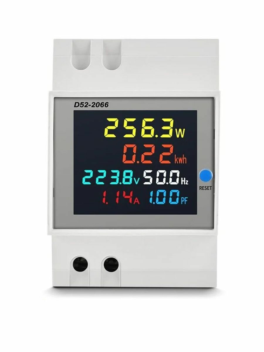 Цифровой амперметр, вольтметр, ваттметр на DIN-рейку 80-300В, 100А, D52-2066 внешний ТТ