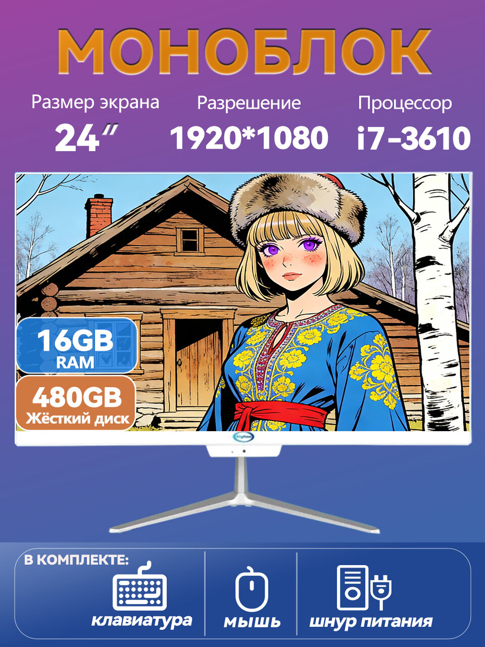 Моноблок 24" Intel Core i7-3610QM, RAM 16 ГБ, SSD 480 ГБ，Windows 10 PRO（русская версия）