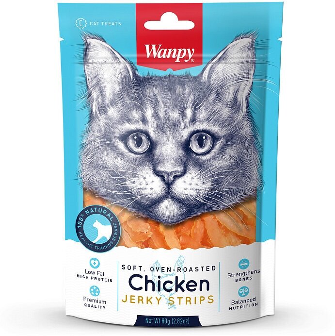 Лакомство Wanpy Cat Мягкая вяленая соломка из курицы для кошек 80 г