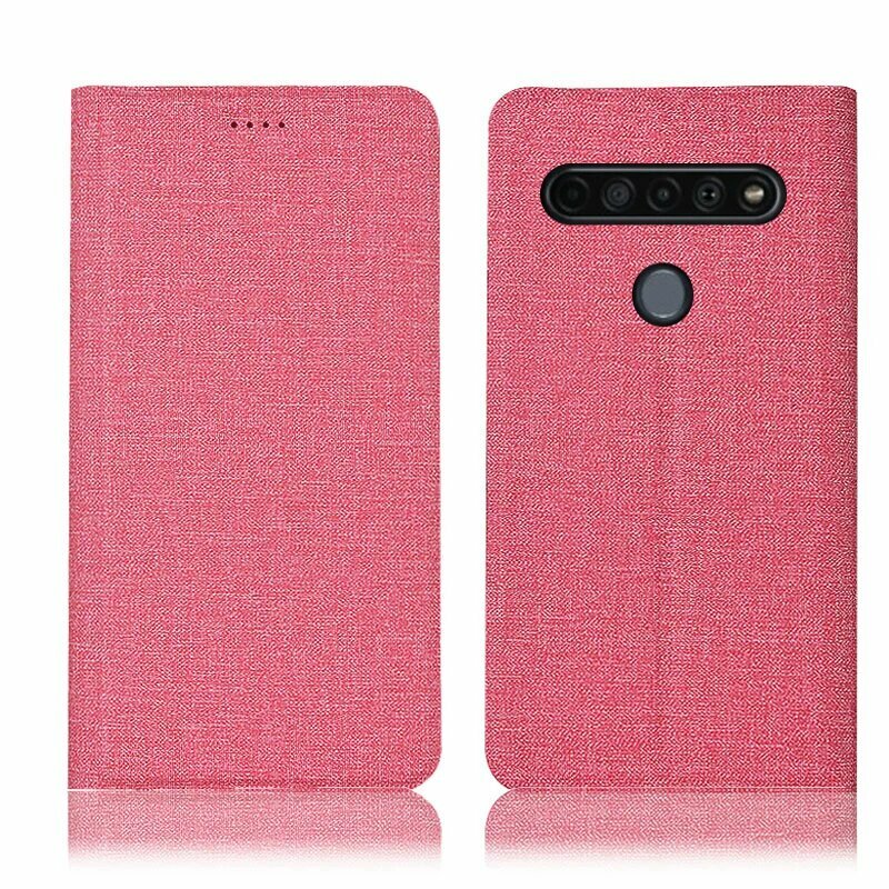 Чехол из льна с ударопрочной защитой для LG K51s, цвет розовый, матовая поверхность, антицарапинная защита