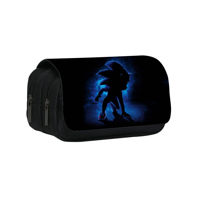 2026SONIC Аниме Соник Печатный холст Студенческая канцелярская коробка Пенал Двухслойный Большой объем Студенческий пенал на молнии