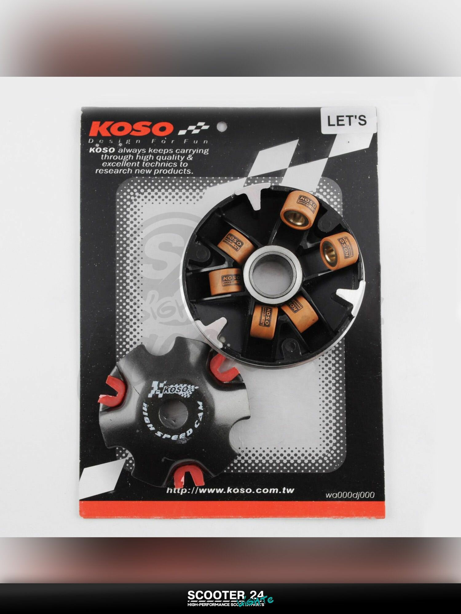 Вариатор передний (тюнинг) на мотоцикл и скутер Suzuki LET'S / Сузуки Летс (медно-граф. втулка, ролики латунь) "KOSO"